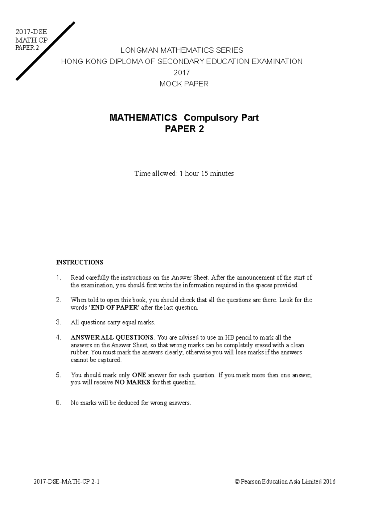MATH CP 2017 Mock Paper 2 Questions - Longman Mathematics Series - Studocu
