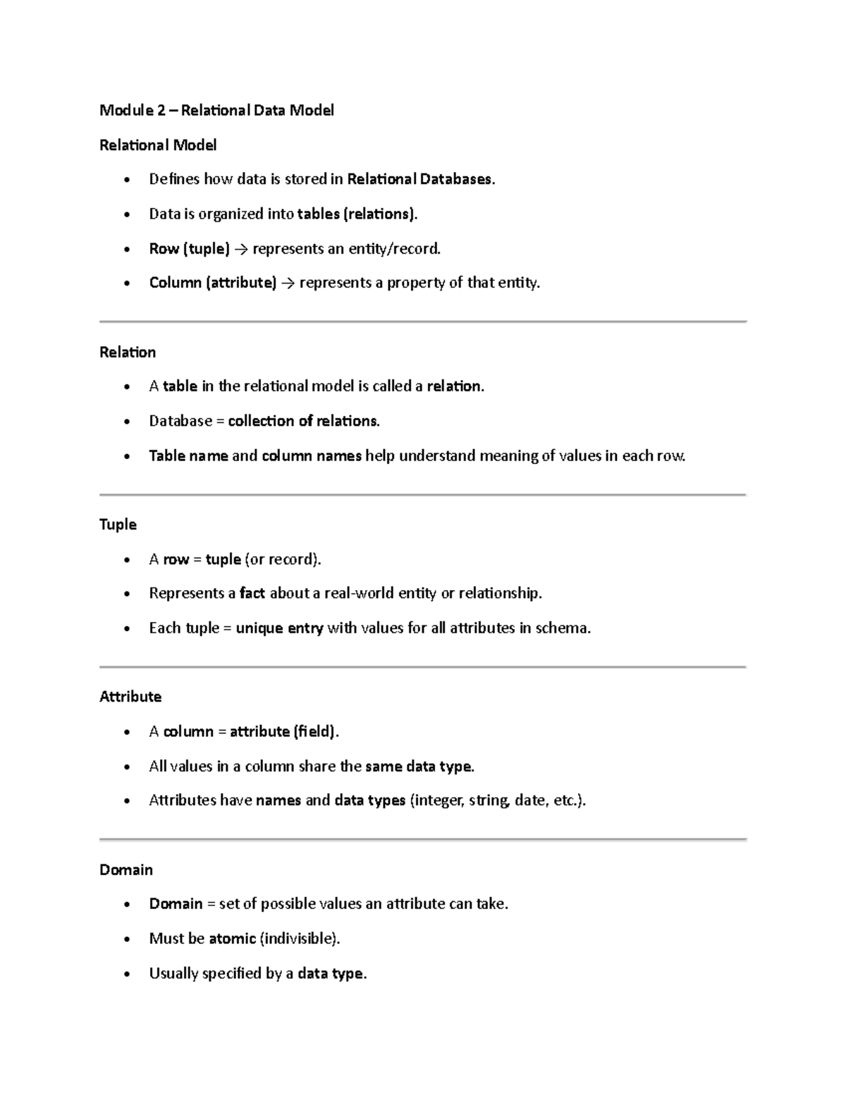 Module 2 - Relational Data Model Overview and Key Concepts - Studocu