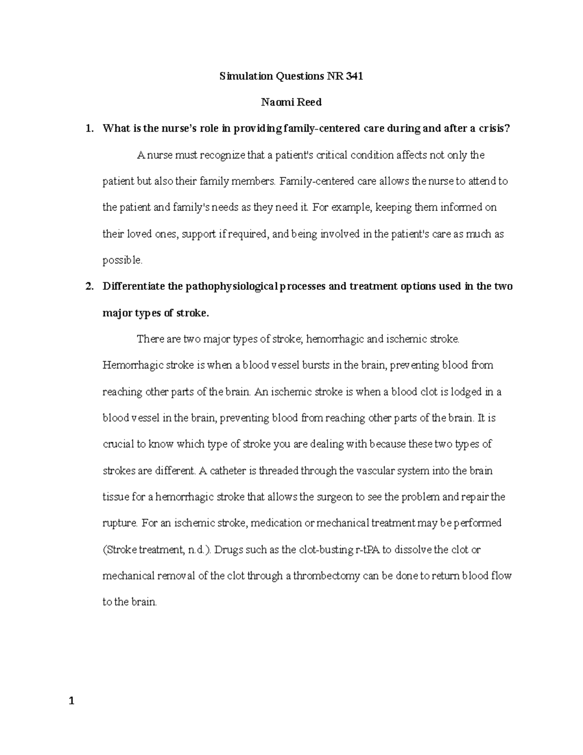 NR 341 Simulation Questions - Naomi Reed Nursing Considerations - Studocu