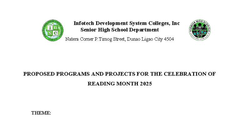 Reading Month Action Plan 2025: Proposed Activities & Projects - Studocu