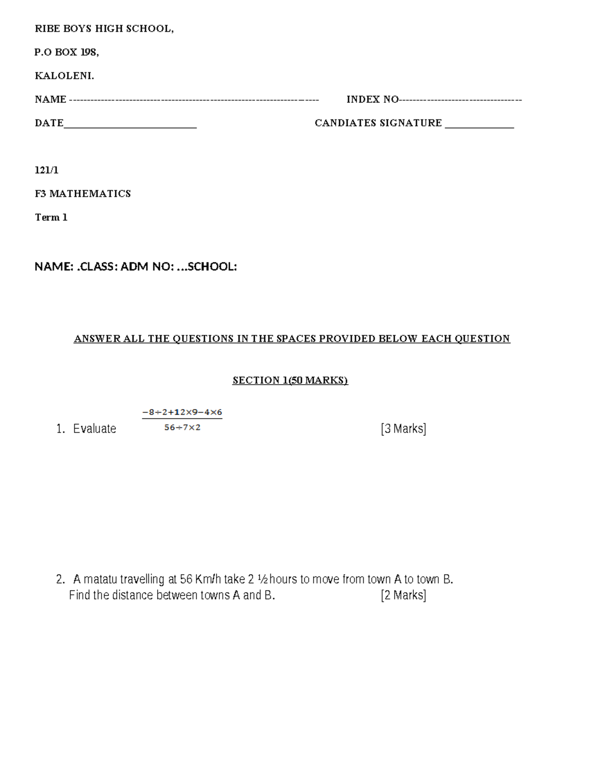 Mathematics-F2 - Term 1 Exam Questions and Solutions - Studocu