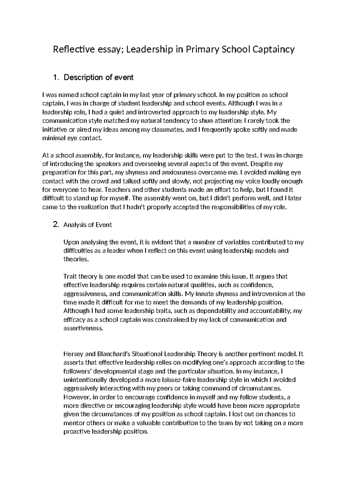 Reflective essay.docx mngt2005 - Reflective essay; Leadership in ...