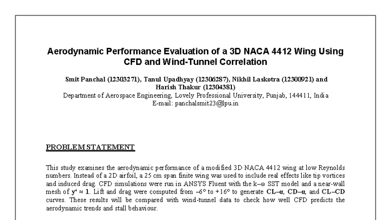 Aerodynamic Performance Analysis of 3D NACA 4412 Wing Using CFD and ...