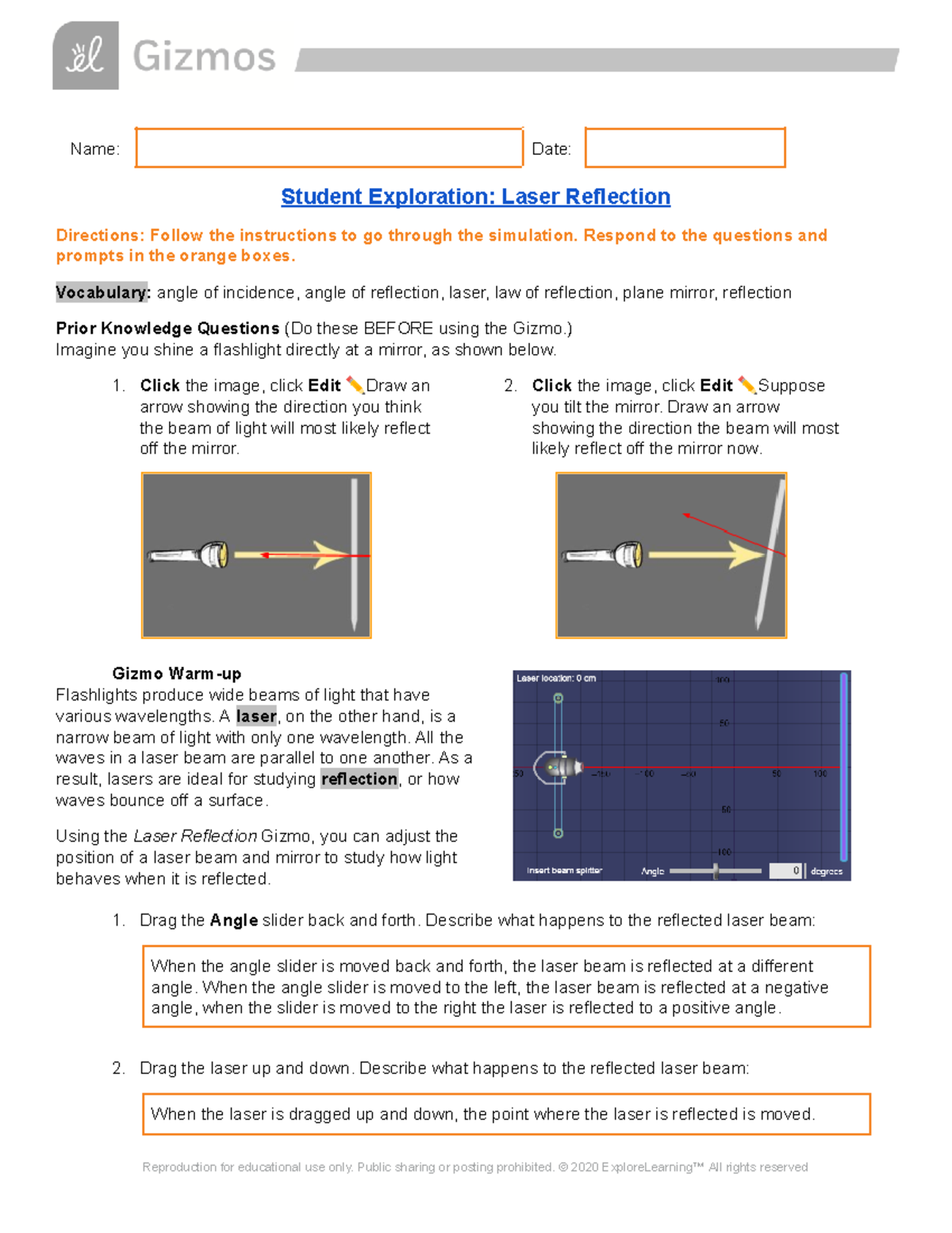 Laser Reflection Exploration - SE Activity Guide - Studocu