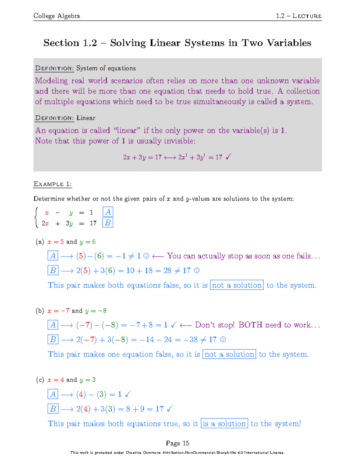 College Algebra 1.2 Lecture Notes: Solving Linear Systems - Studocu