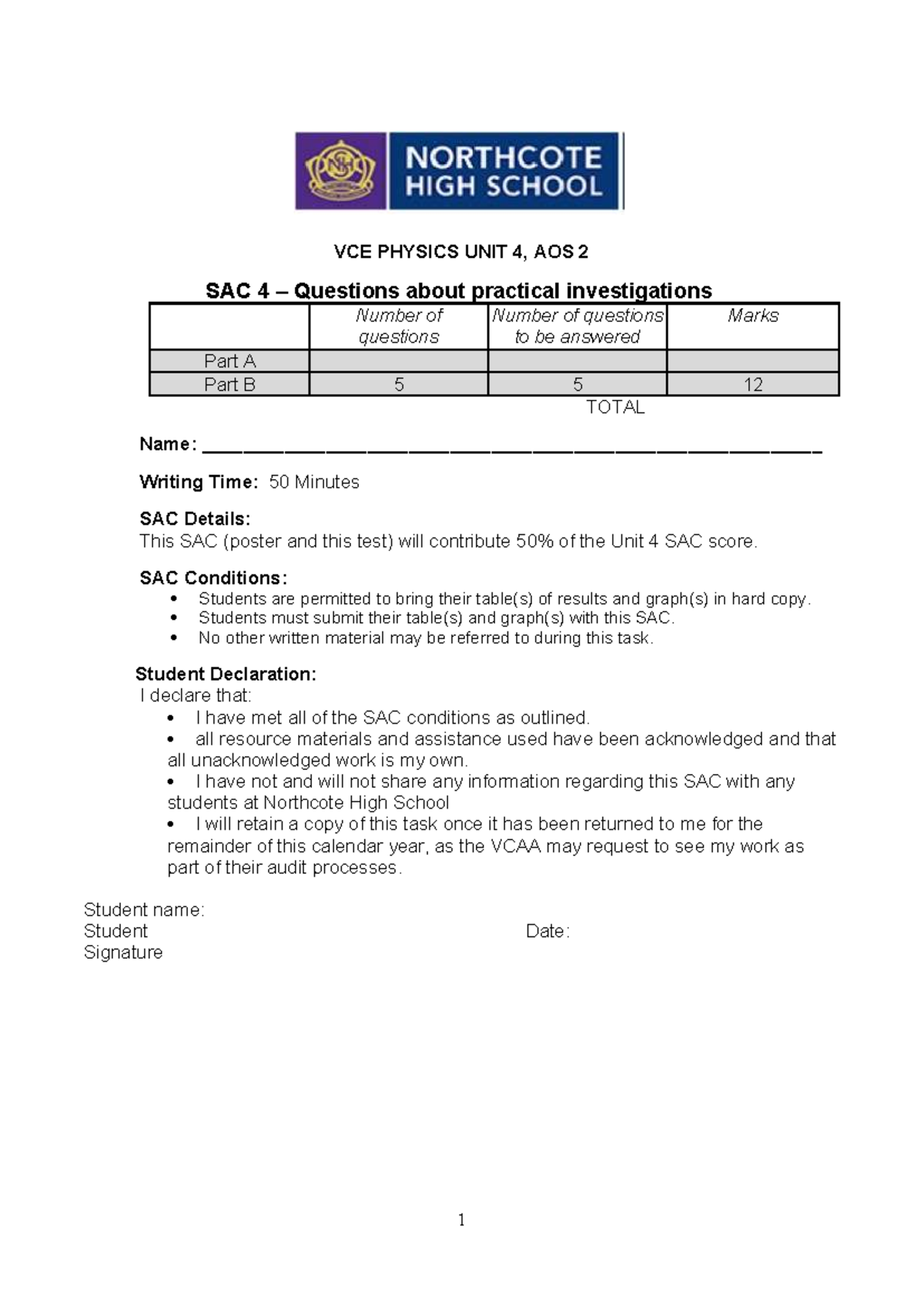 VCE PHYSICS UNIT 4 AOS 2 Practice SAC Test Part B Questions - Studocu