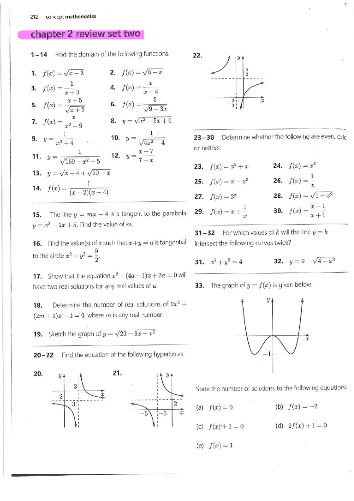 212 Concept Mathematics Chapter 2 Functions Review Set 2 - Studocu
