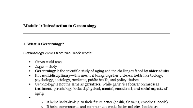Module 1: Introduction to Gerontology (GERO101) - Understanding Aging ...