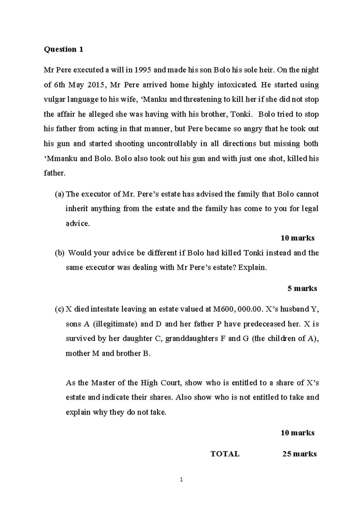 Practice Questions for Law 101: Wills and Estates - Studocu