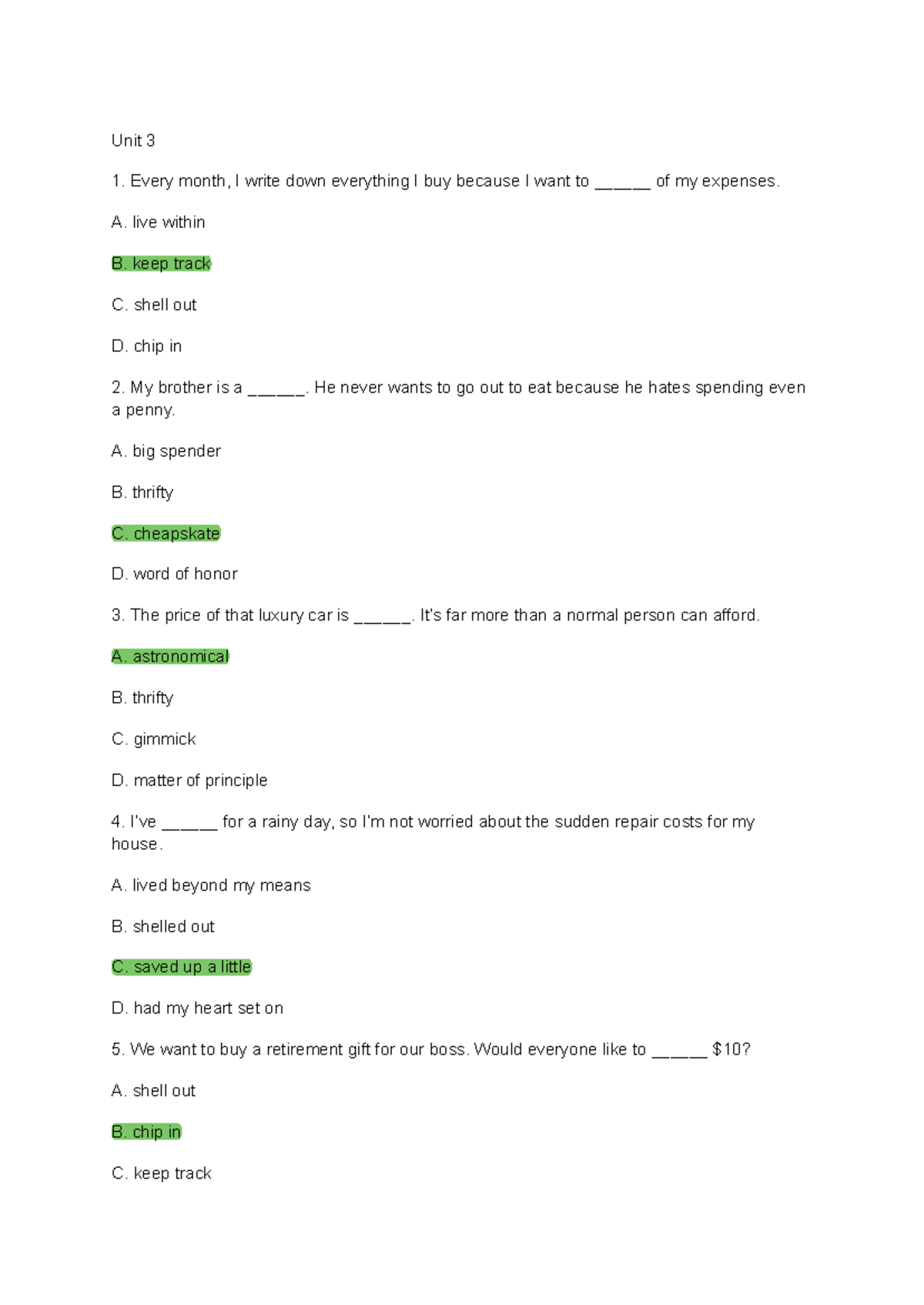Grammar Vocabulary - Unit 3 Quiz Notes - Studocu