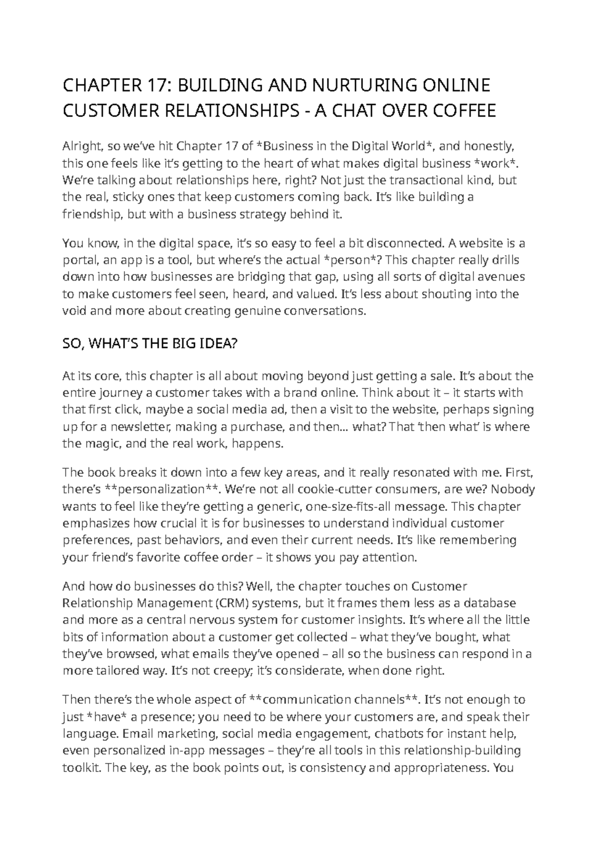 CHAPTER 17 REVIEW: BUILDING ONLINE CUSTOMER RELATIONSHIPS - Studocu