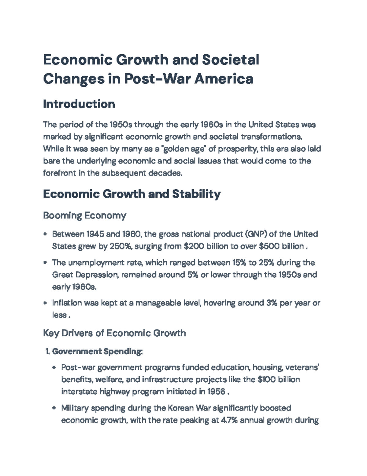 Economic Growth and Societal Changes in Post-War America (HIST 202 ...