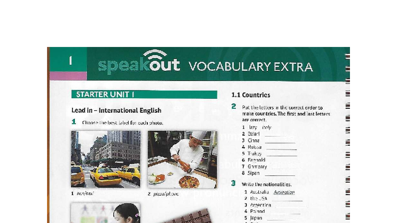 Test 1 - Vocabulary Review for Speakout Starter Unit 1 - Studocu