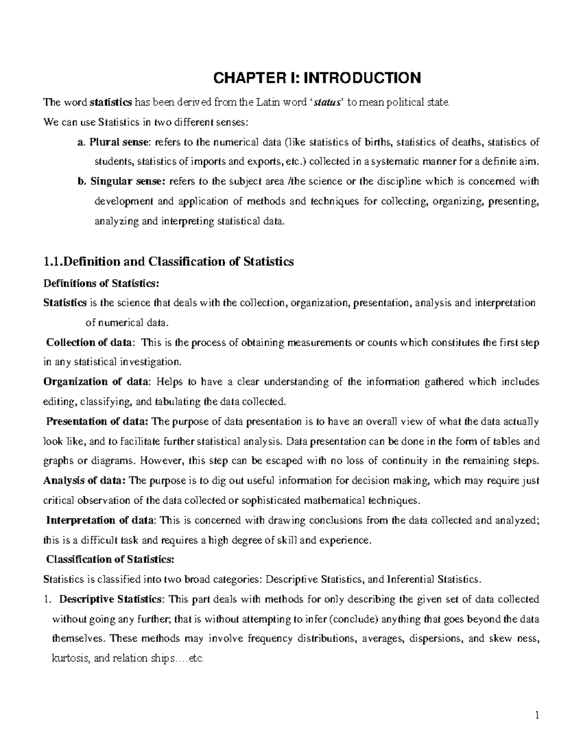 STAT 101: Chapter I - Introduction to Statistics and Data ...