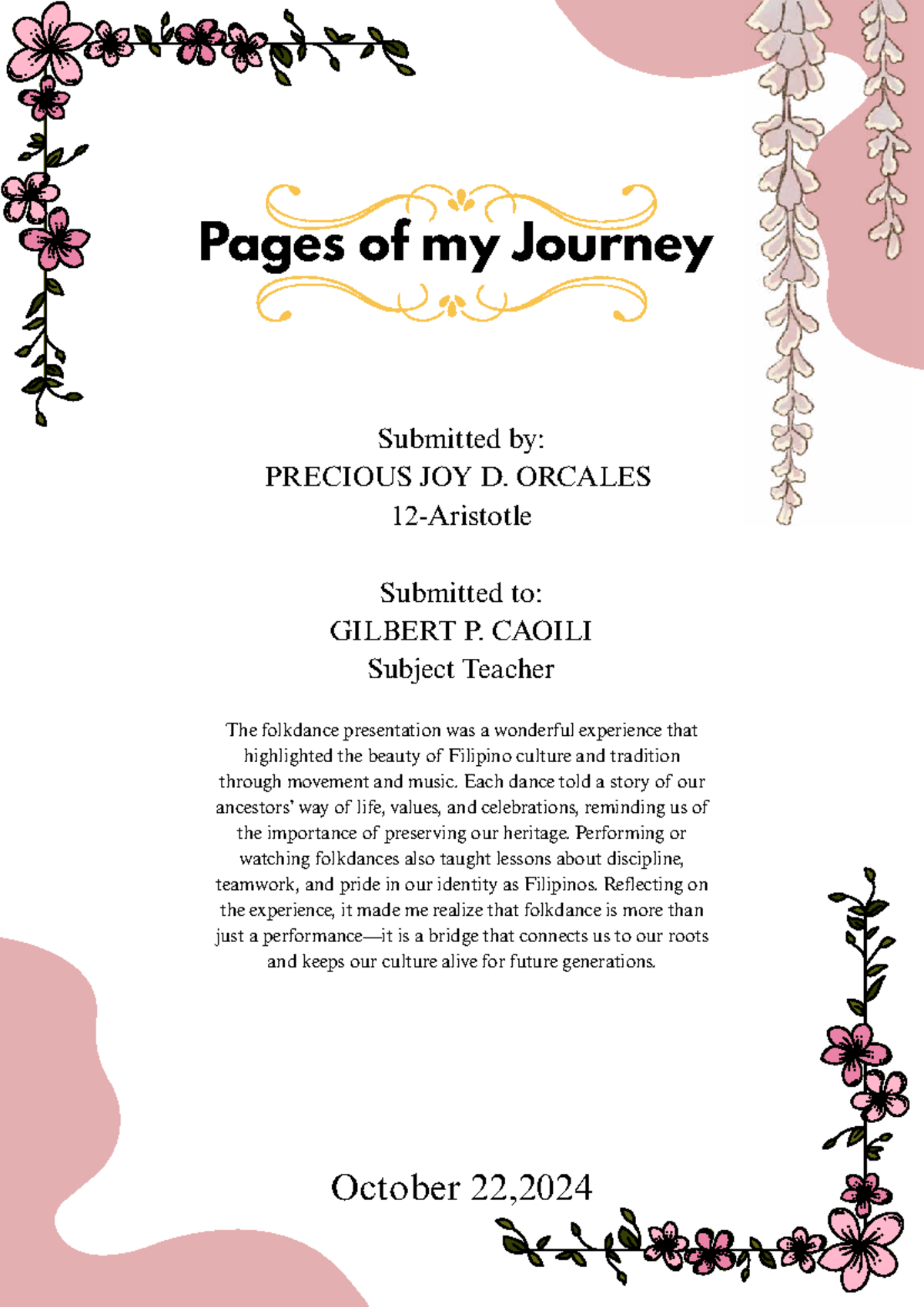 My Journal Entry: Reflections on Cultural and Academic Growth - Studocu