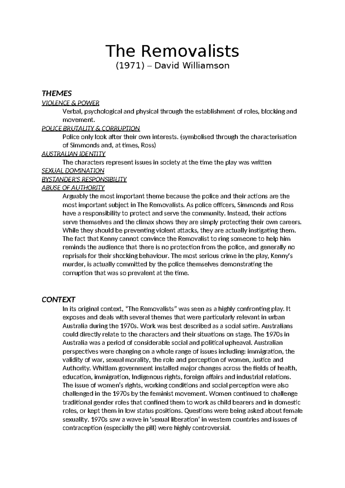 The Removalists (1971) – Thematic Analysis & Character Exploration ...