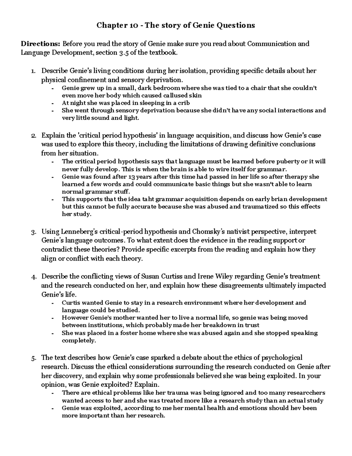 Genie Case Study: Chapter Questions & Insights (PSY 101) - Studocu