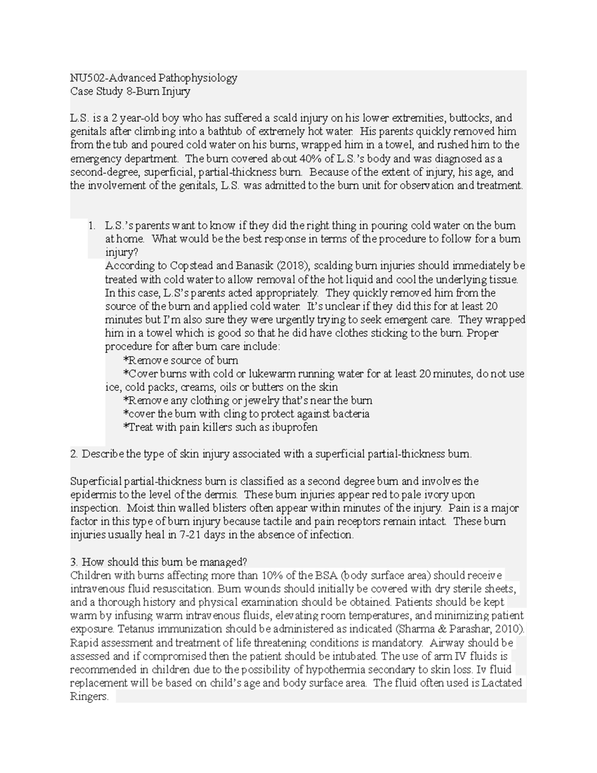 Case Study Week 8- Burn Injury - NU502-Advanced Pathophysiology Case ...