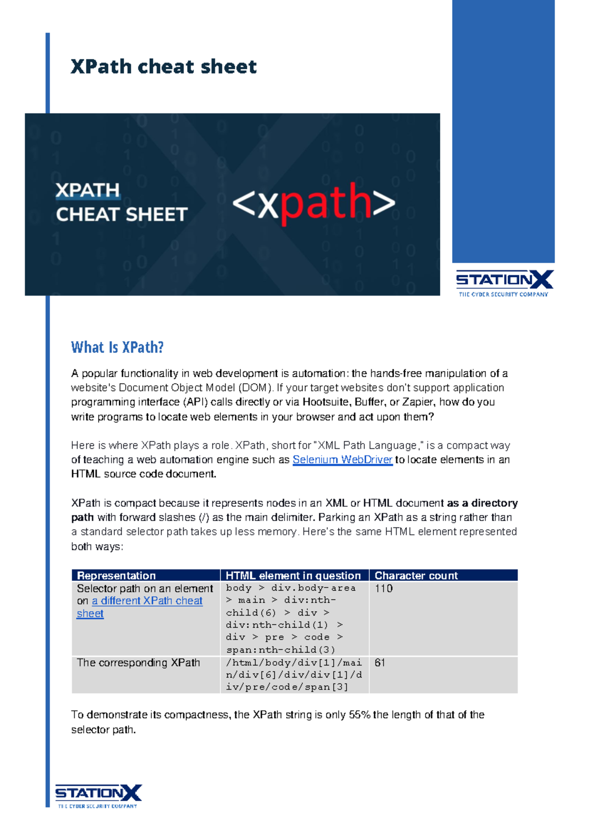 XPath Cheat Sheet: A Comprehensive Guide for Web Automation - Studocu