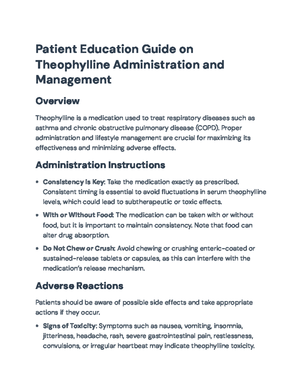 Patient Education Guide: Theophylline Admin & Management Notes - Studocu
