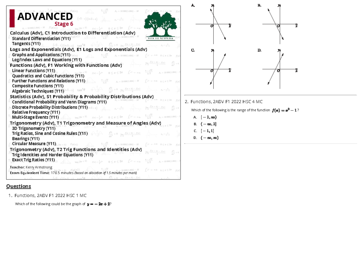 Advanced Stage 6 Calculus & Trigonometry (2ADV) Exam Prep 2026 - Studocu