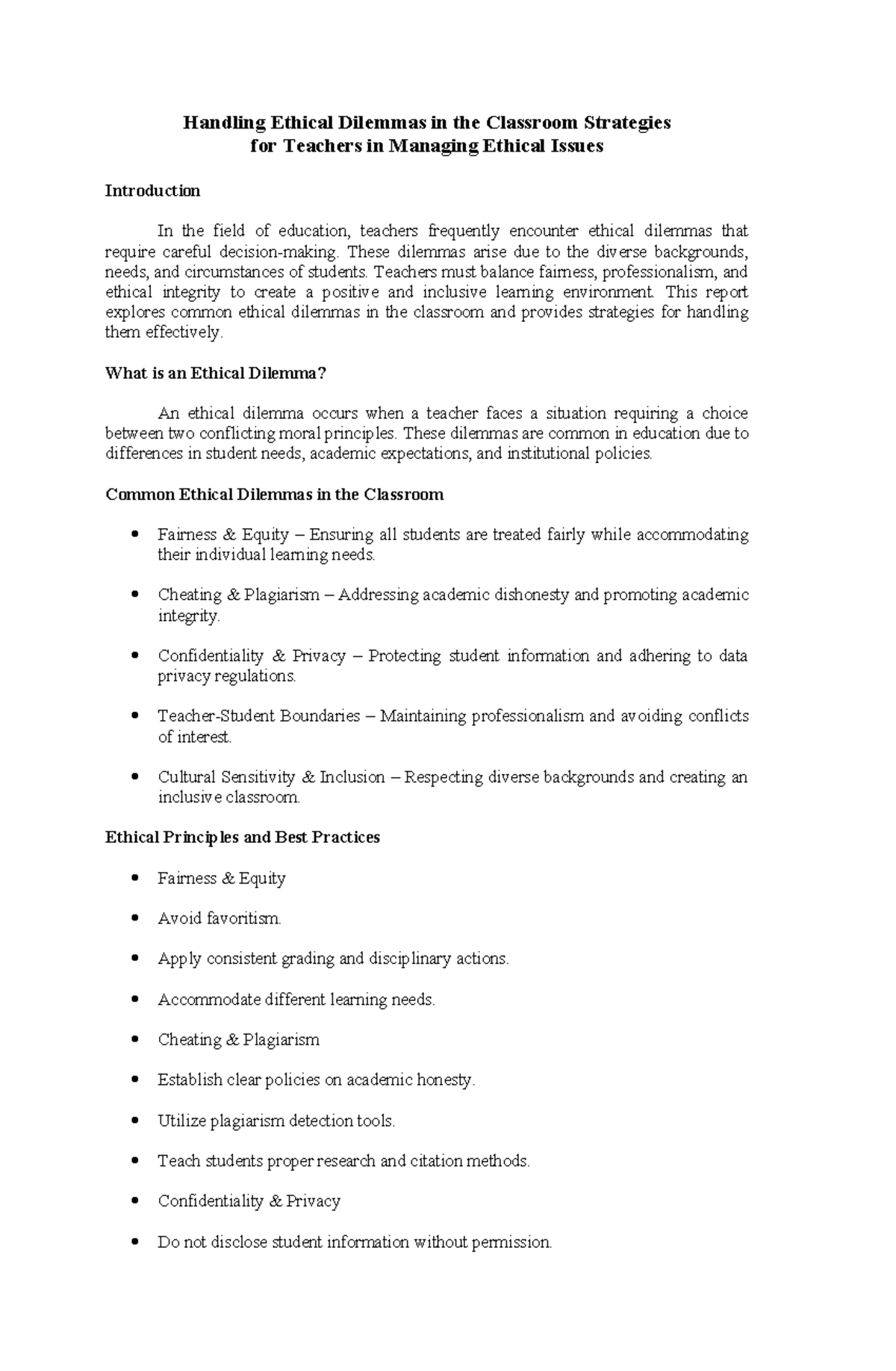 Strategies for Managing Ethical Dilemmas in Education Classroom - Studocu