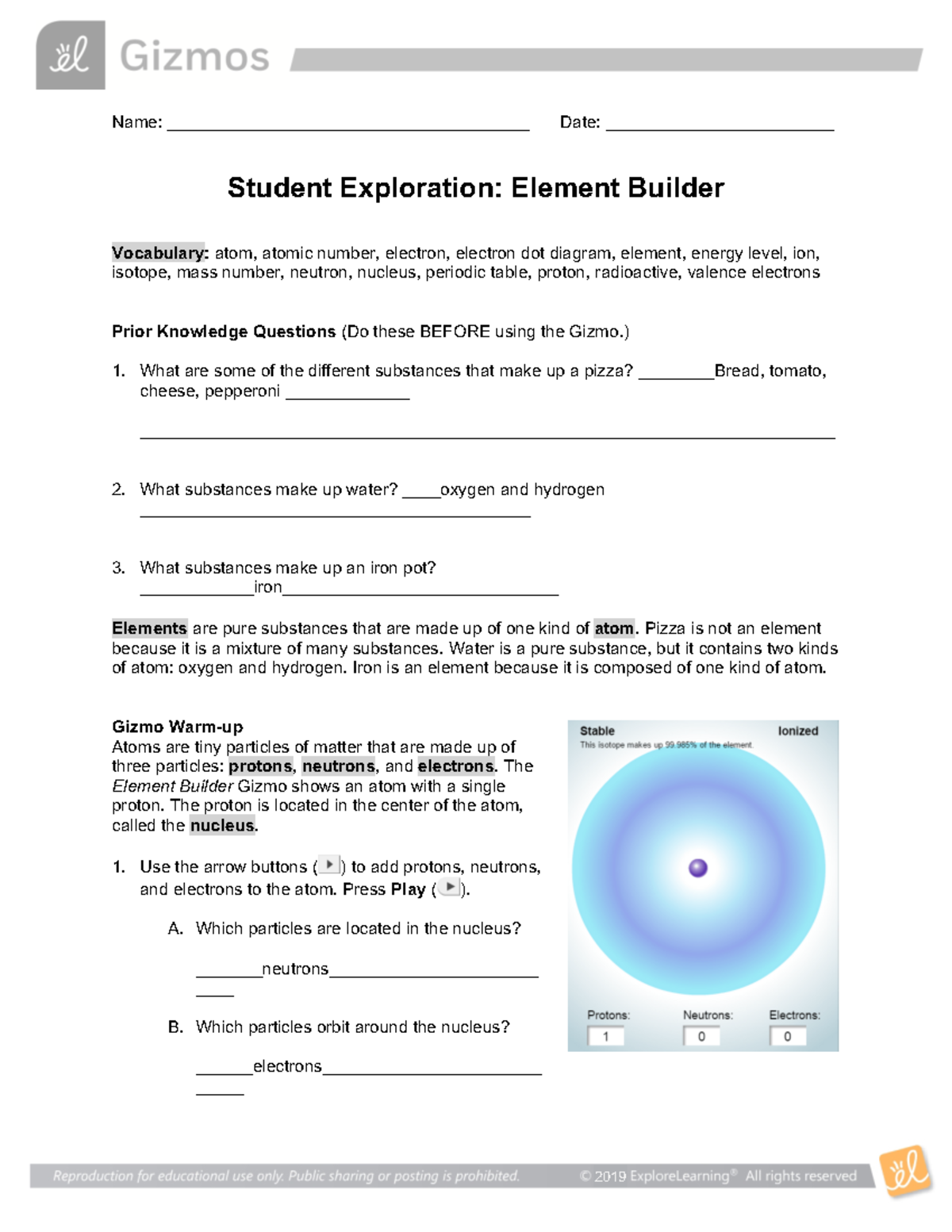 Element Builder Exploration Activity SEl - Studocu