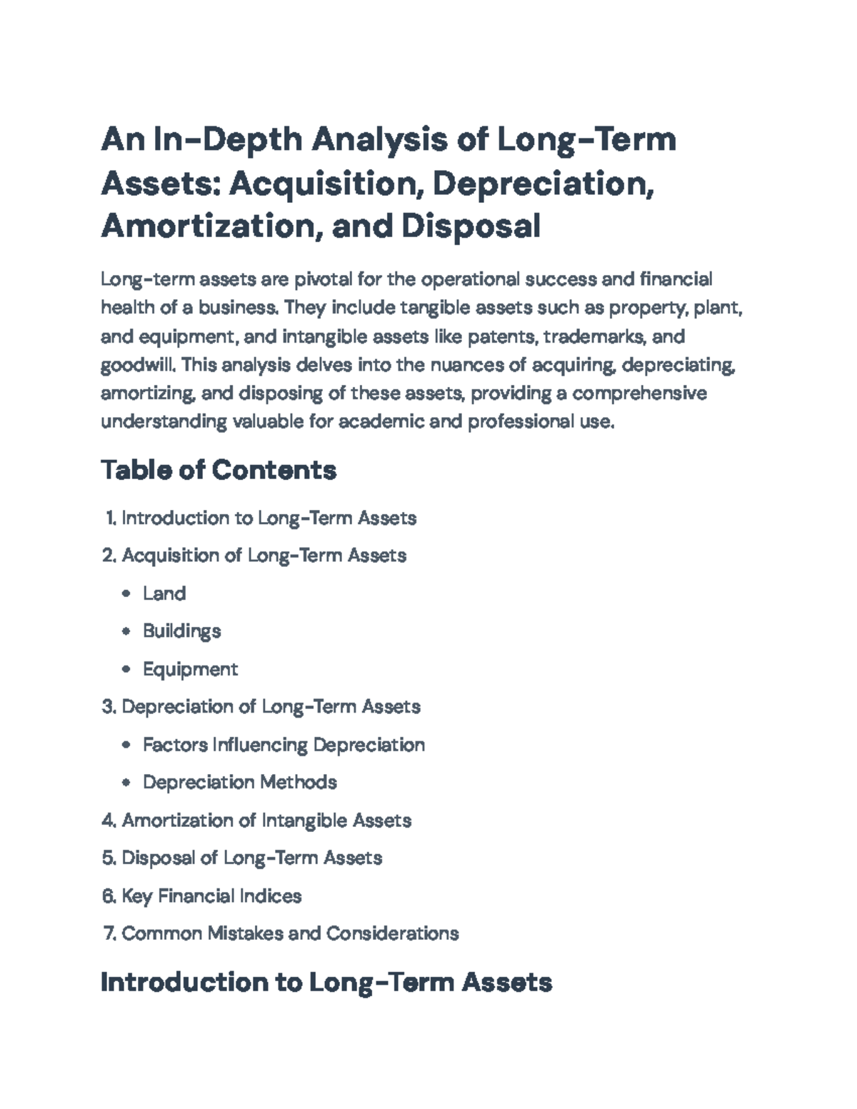 Understanding Long-Term Assets: Acquisition, Depreciation & Disposal ...