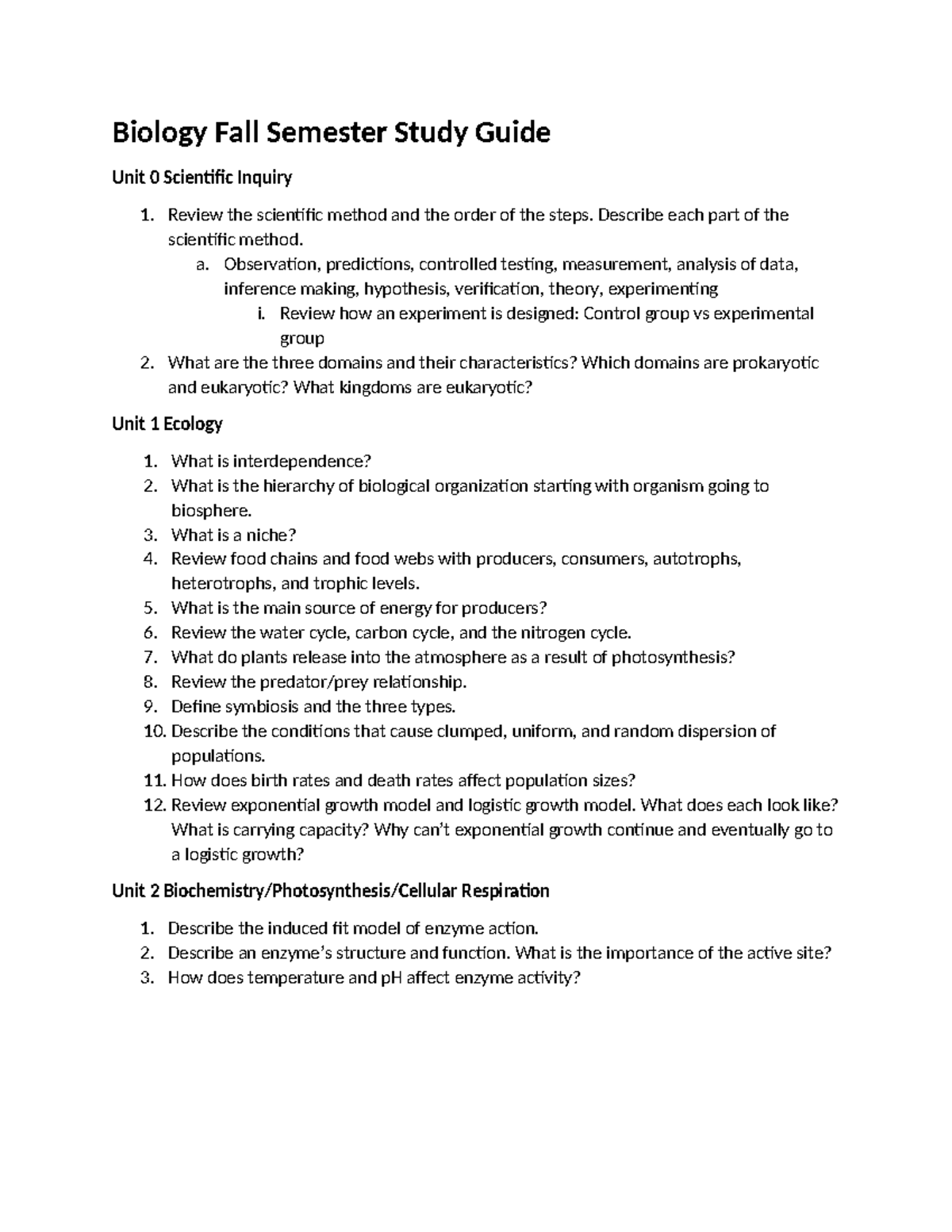 Biology Fall Semester Study Guide 2024 - Biology Fall Semester Study ...