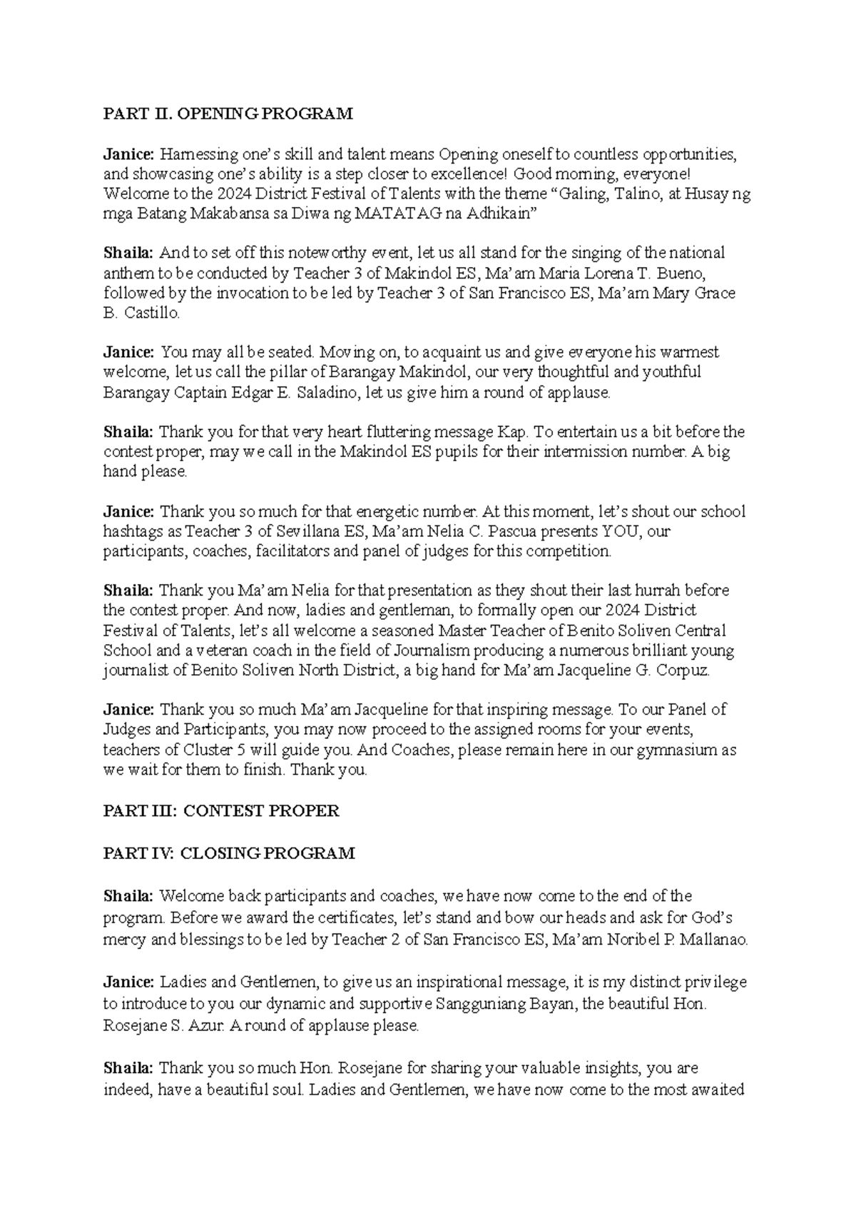 Script for DFOT 2024: Opening and Closing Program Highlights - Studocu