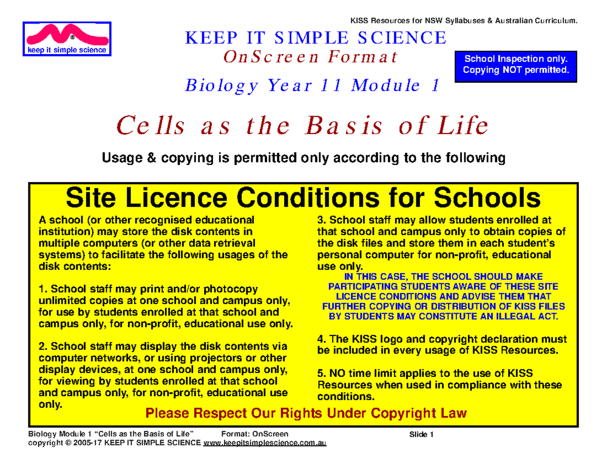 KISS Biology Module 1: Cells as the Basis of Life Study Guide - Studocu