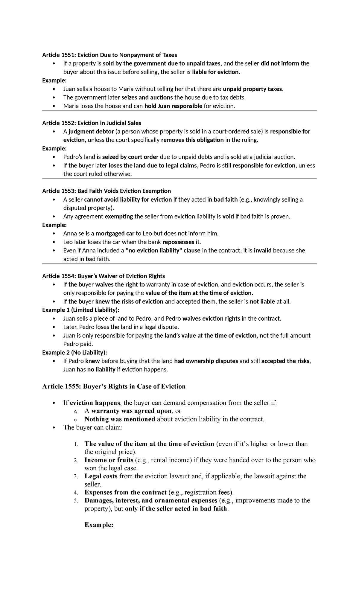 1551-1560 - DON'T RELY TOO MUCH ON THIS - Article 1551: Eviction Due to ...