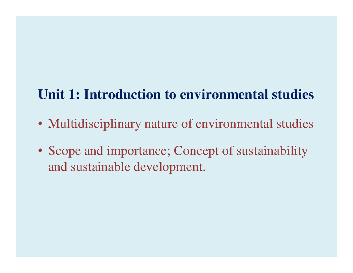 Unit 1 EVS - Evs unit 1 notes - ####### Unit 1: Introduction to ...