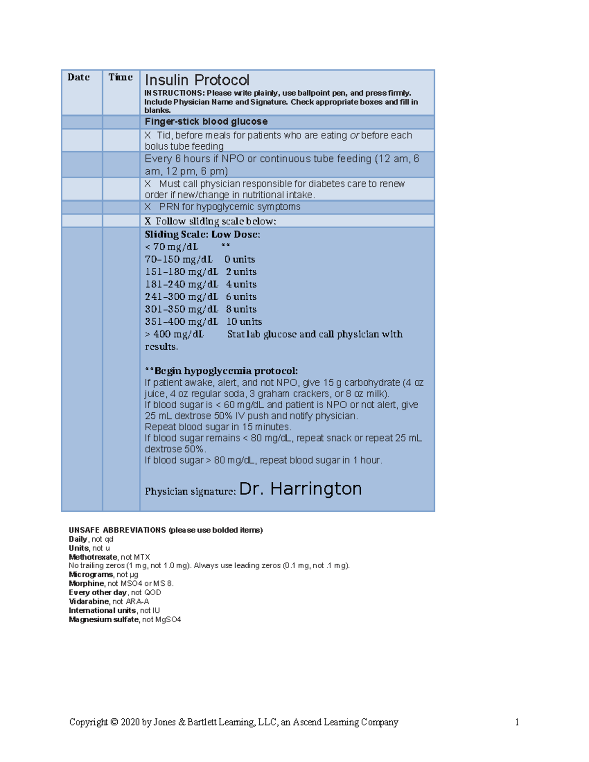 Insulin protocol - Date Time Insulin Protocol INSTRUCTIONS: Please ...