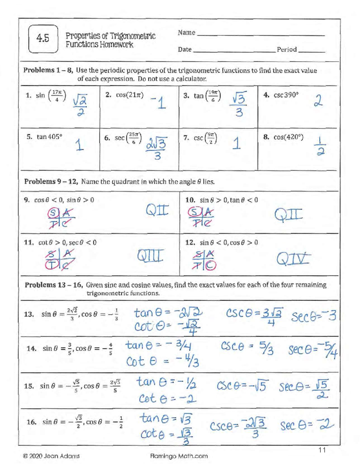 4.5 properties of trigonometric functions homework - Name 4 Properties ...