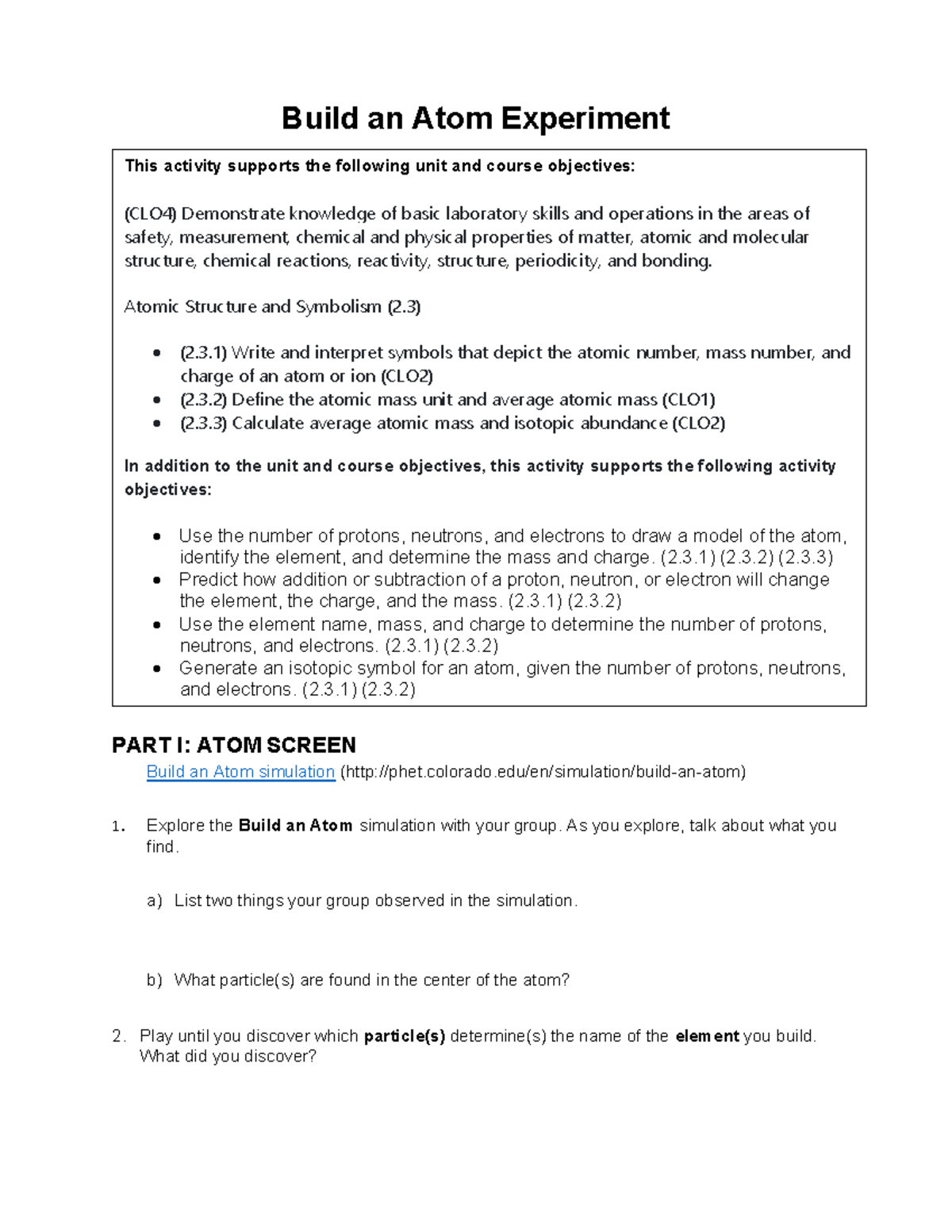 Module 4 Enrichment Activity: Build an Atom Experiment - Studocu