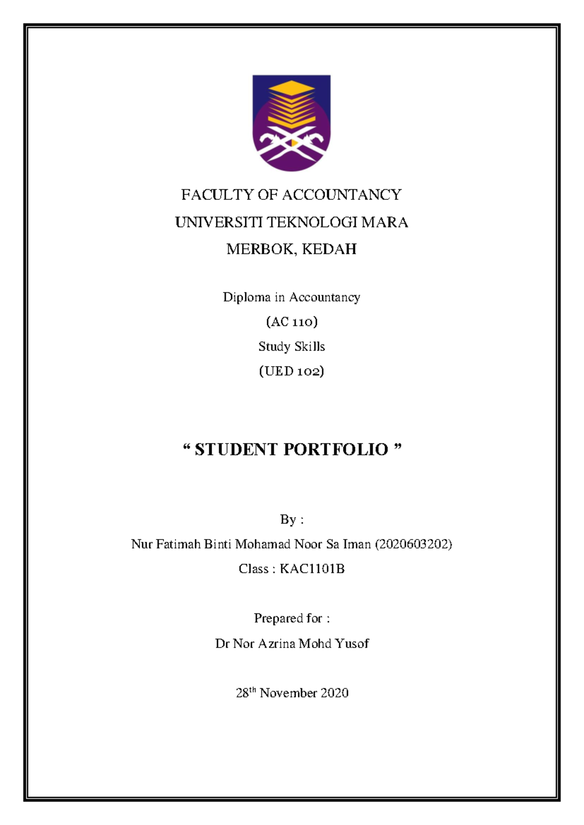 UED102 Student Portfolio Assignment: Skills for Academic Success - Studocu