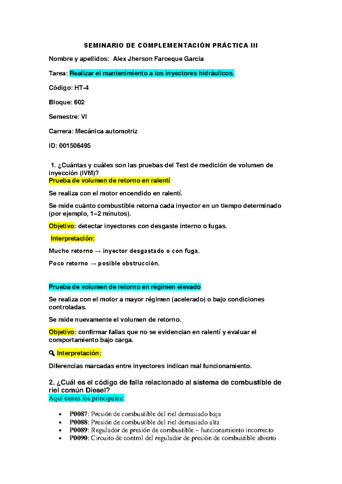Seminario de Complementación Práctica: Mantenimiento de Inyectores ...