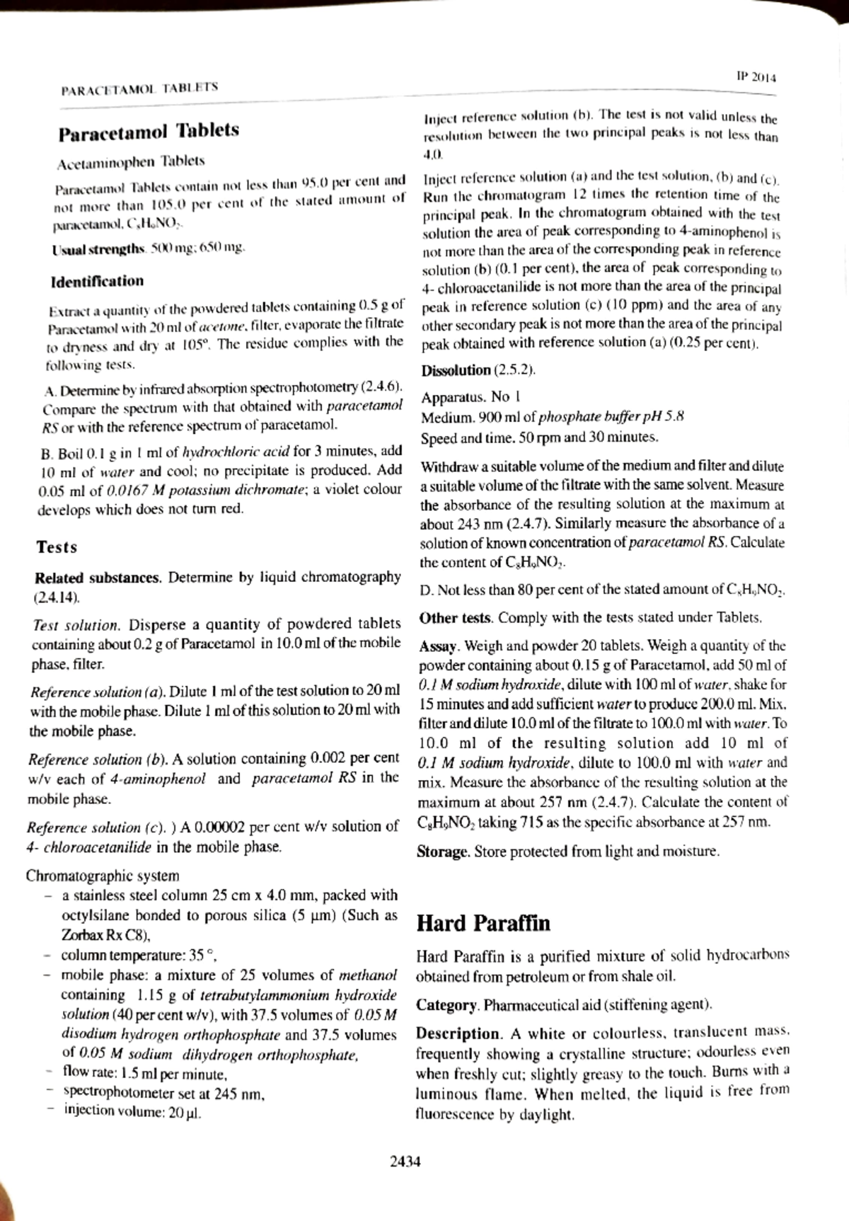 IP 2014 - Monograph on Paracetamol Tablets Analysis and Tests - Studocu