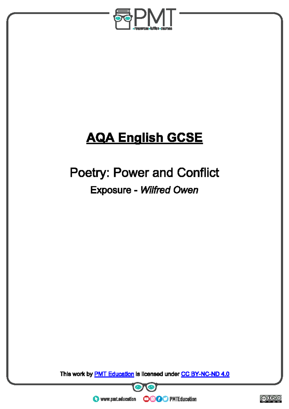 AQA English GCSE Poetry: Exposure by Wilfred Owen - Study Notes - Studocu
