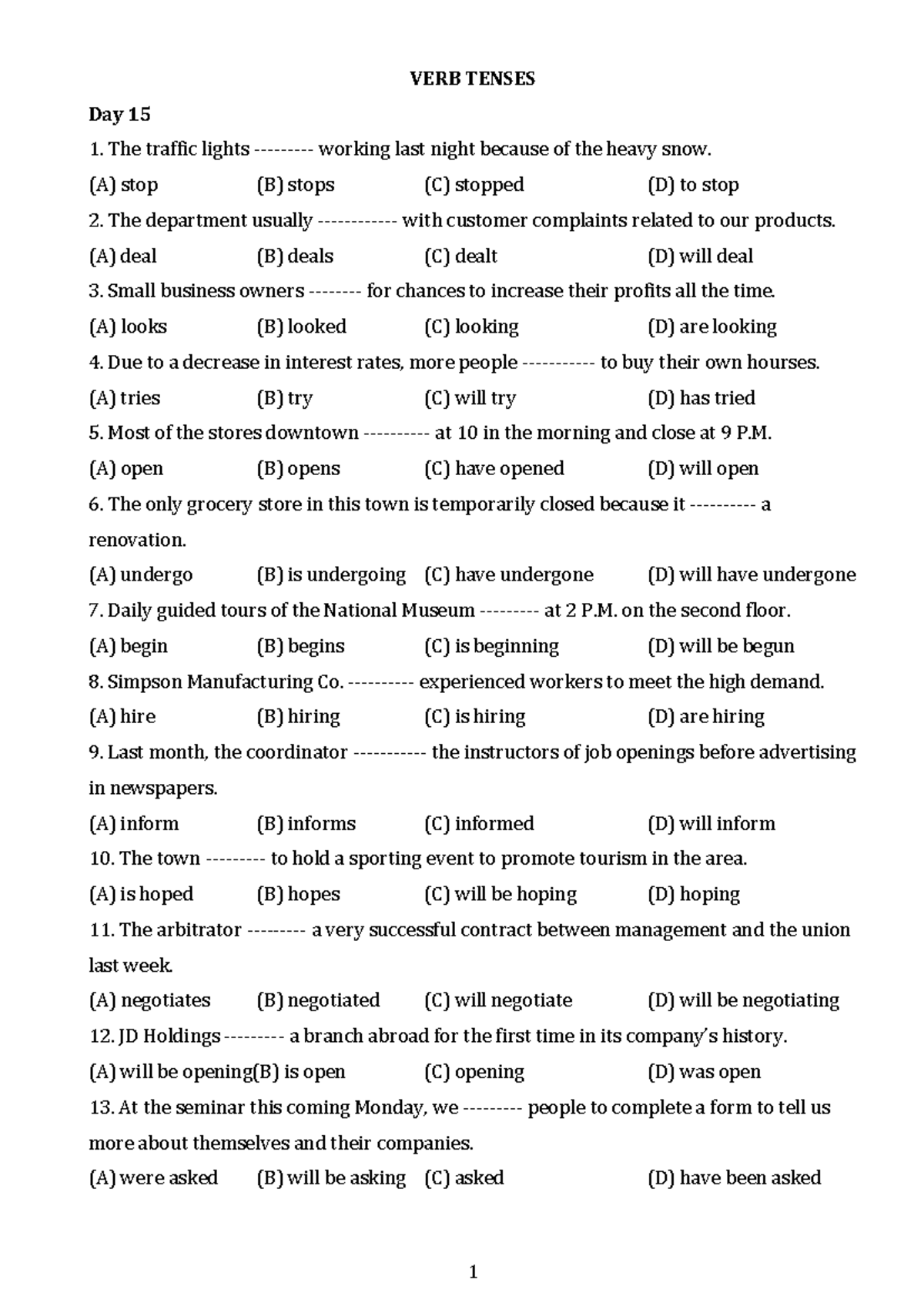 Verb Tenses for Practice and Revision: Comprehensive Quiz Notes - Studocu