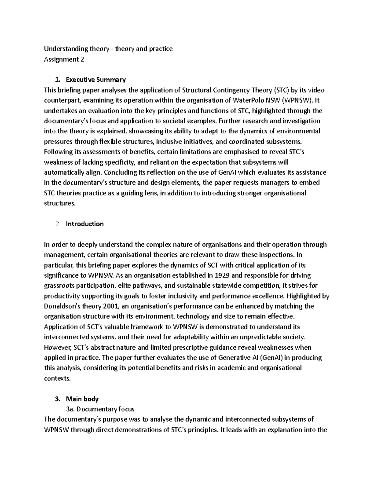 UOTP A1B Structural Contingency Theory Analysis of WPNSW - Studocu