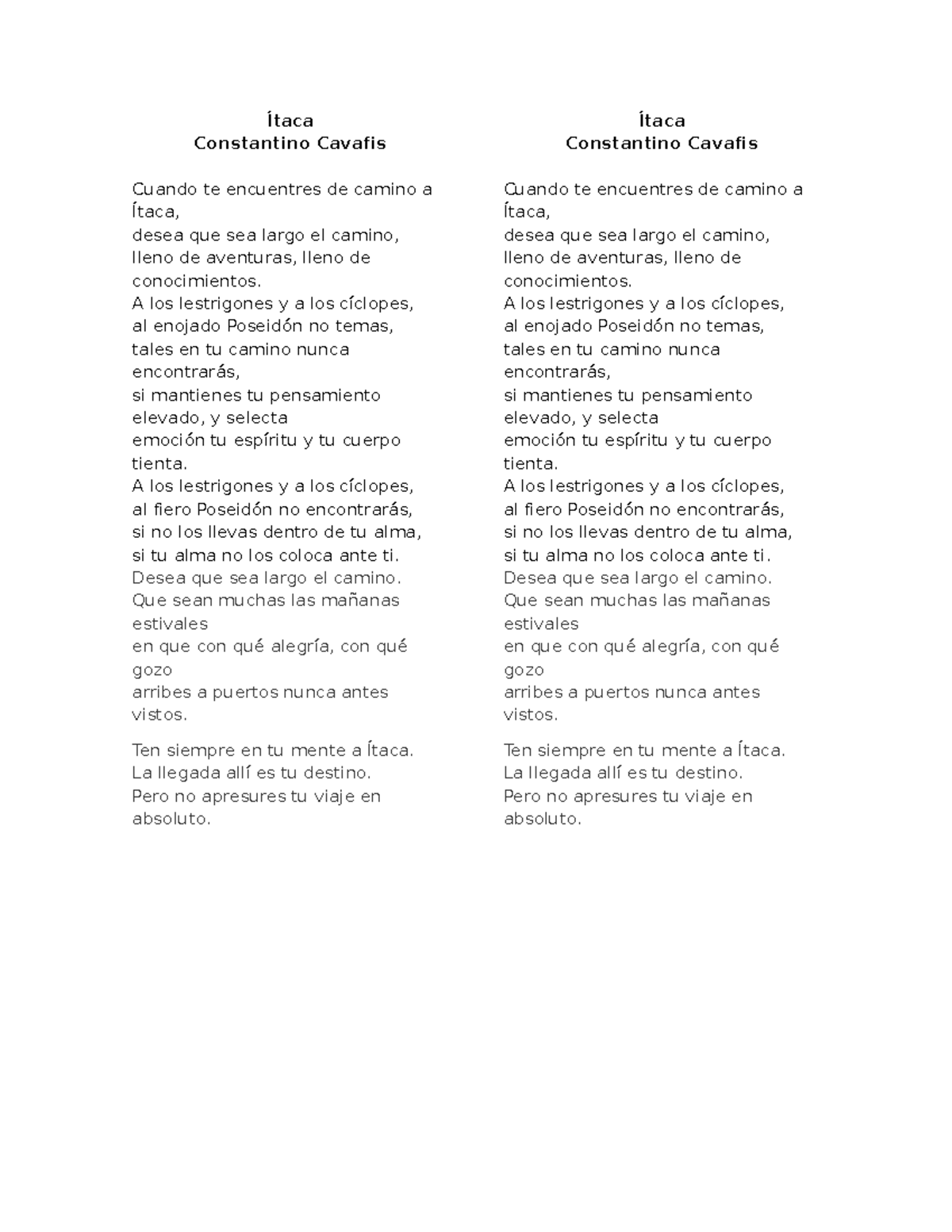 Ítaca: Análisis del Poema de Constantino Cavafis - Studocu