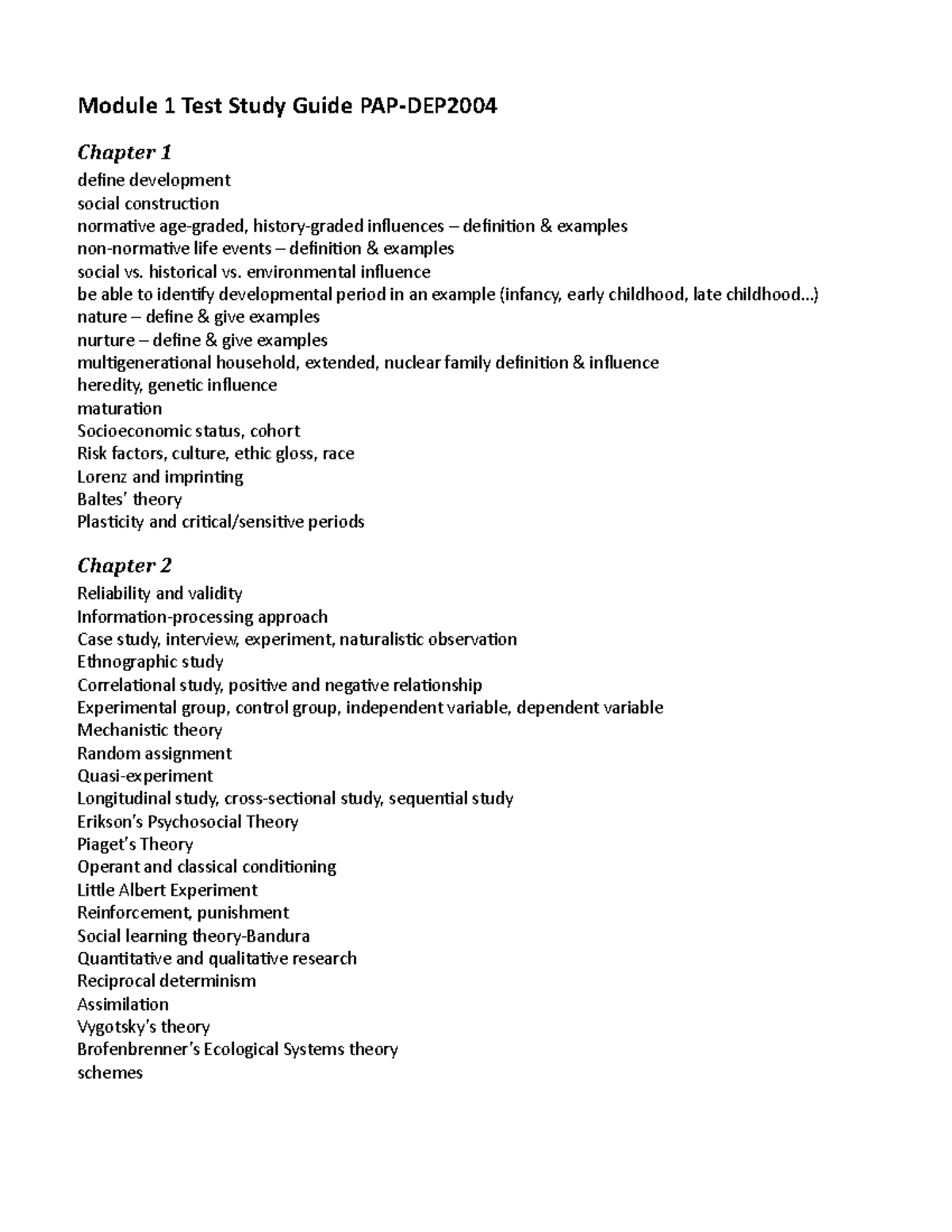Module 1 Test Study Guide (Chapters 1-2) PAP-DEP2004 VCC - Studocu