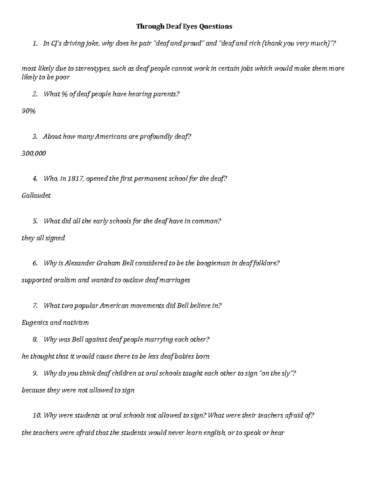 Through Deaf Eyes Questions: A Comprehensive Study Guide - Studocu
