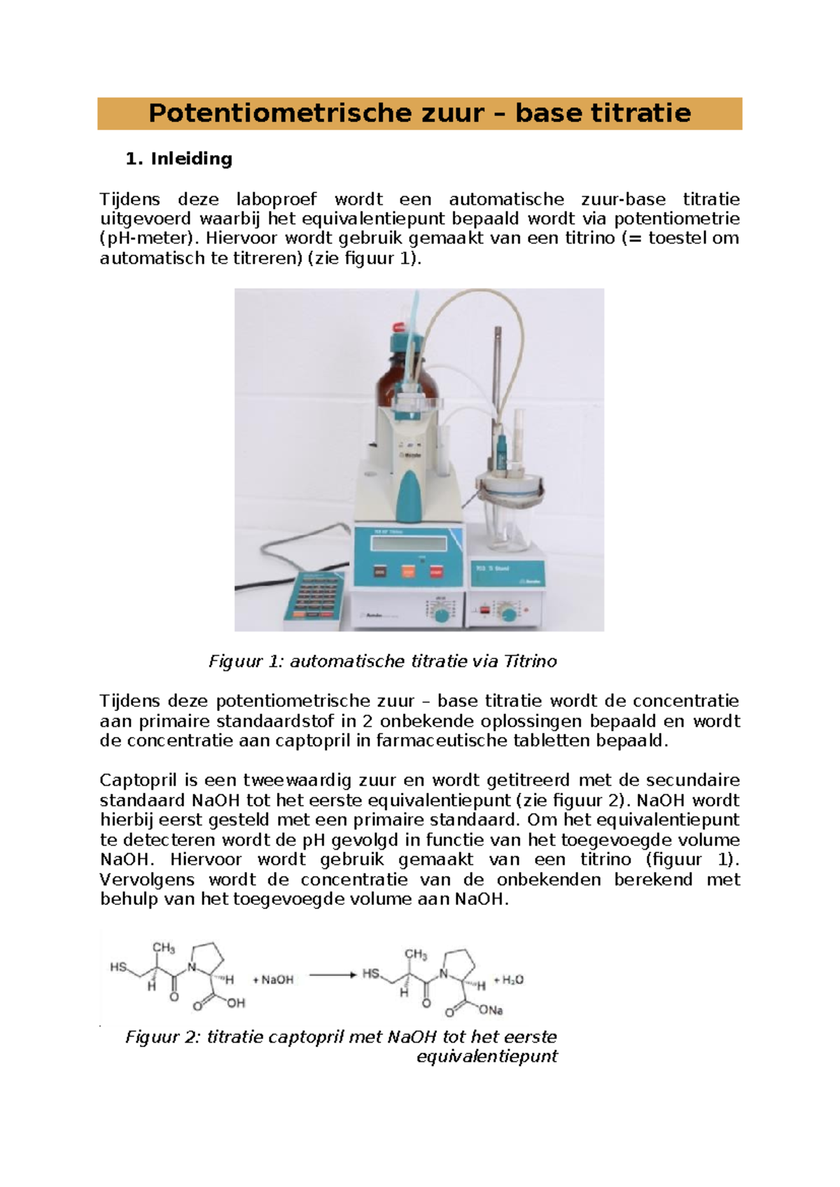 Protocol voor Potentiometrische Zuur-Base Titratie (Chem 101) - Studocu