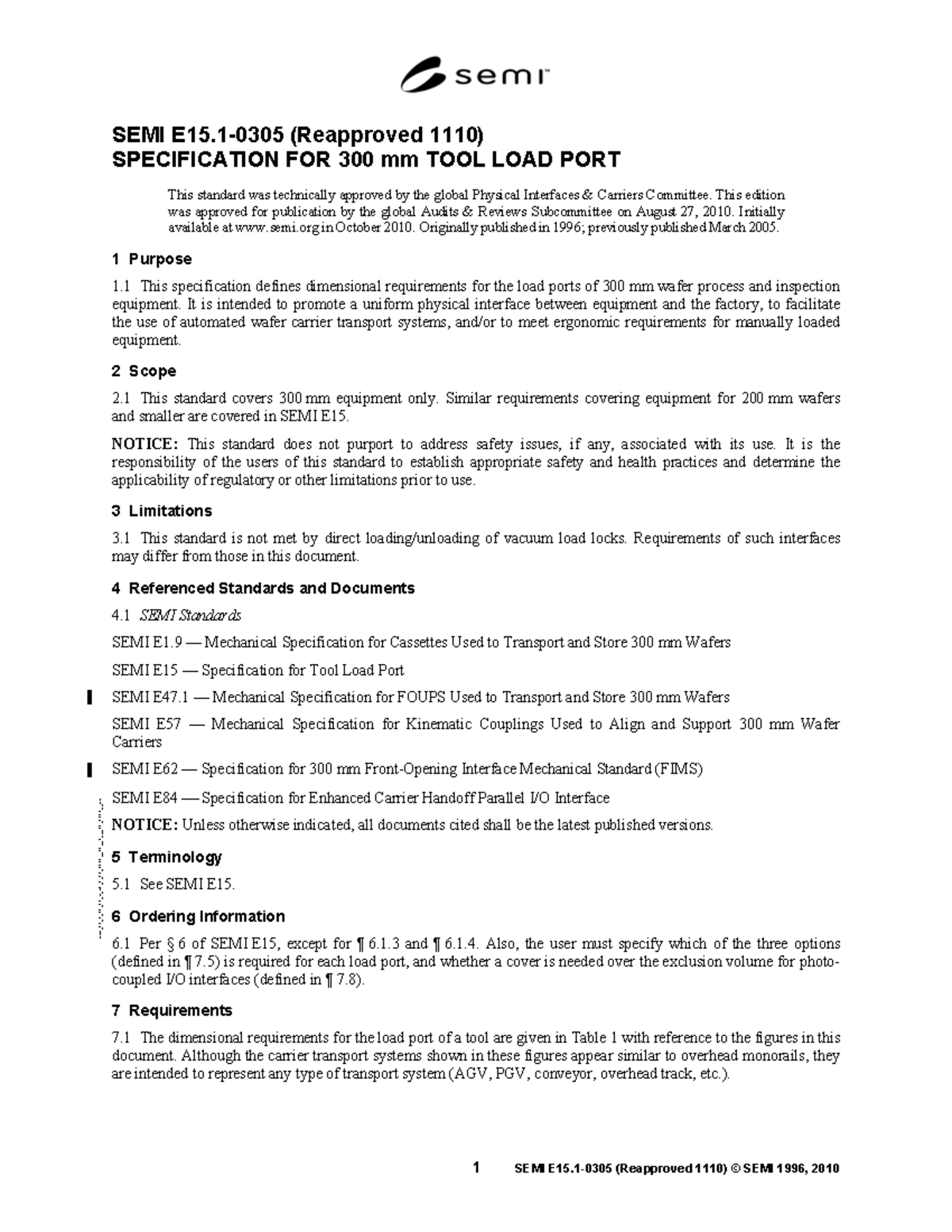 SEMI E15 - Specification for 300 mm Tool Load Port Standards - Studocu
