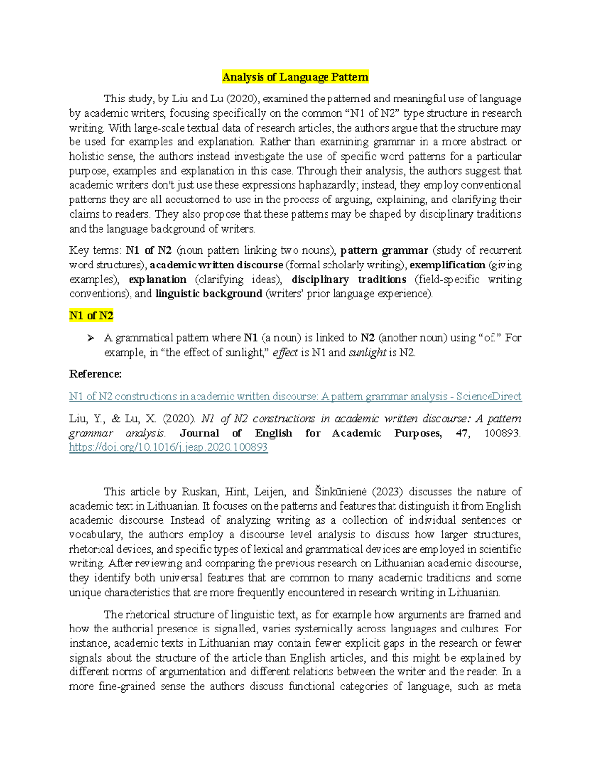 Analysis of Language Patterns in Academic Writing (ENG 101) - Studocu