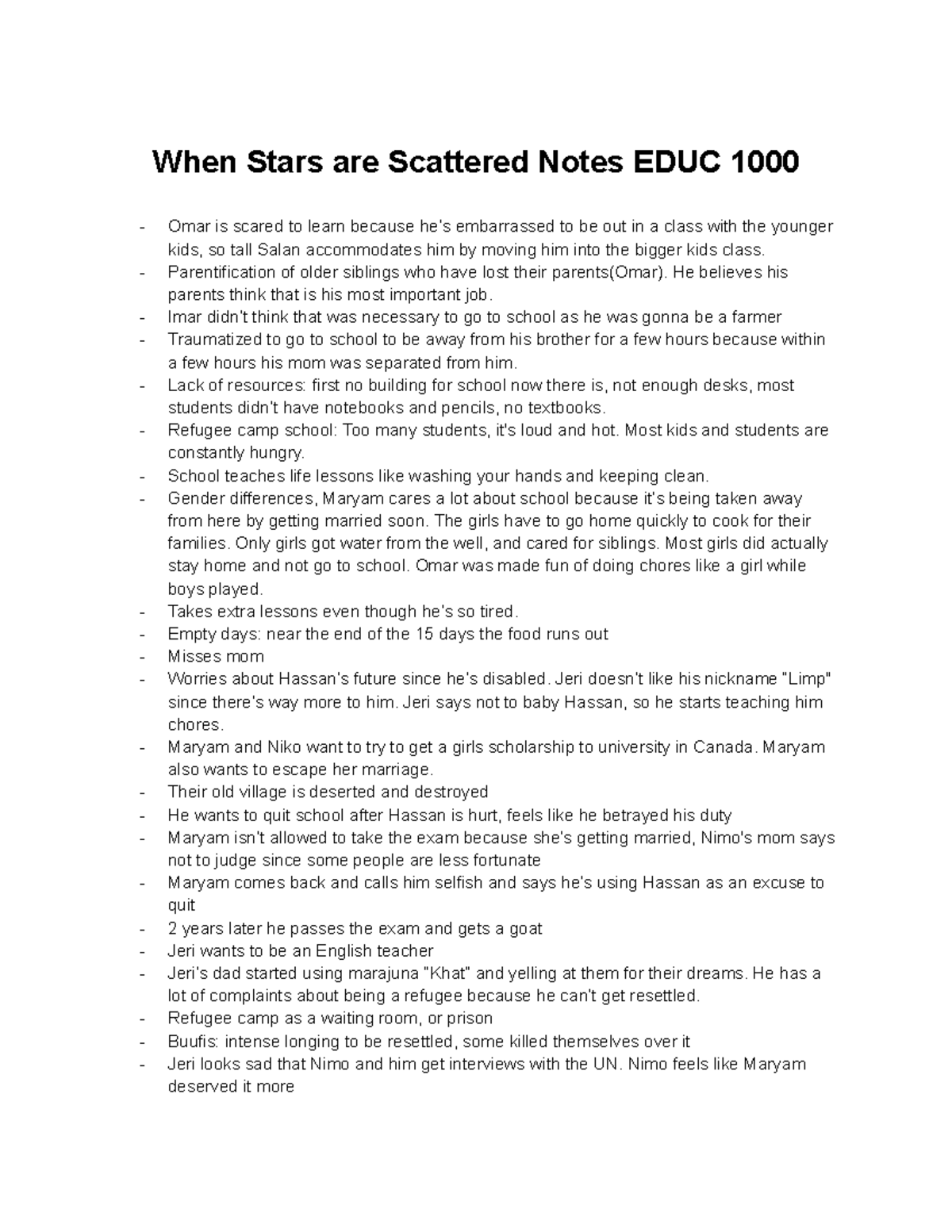 When Stars are Scattered: EDUC 1000 Study Notes - Studocu