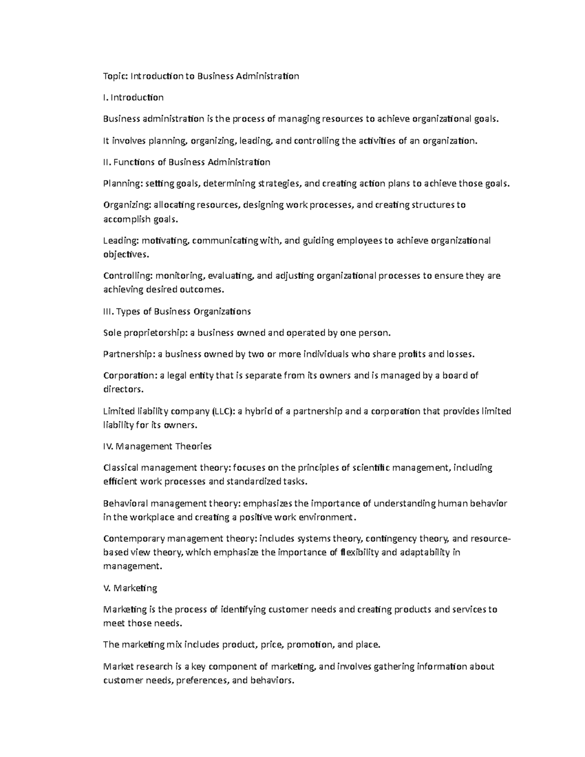 BA101 Lecture Notes: Introduction to Business Administration - Studocu